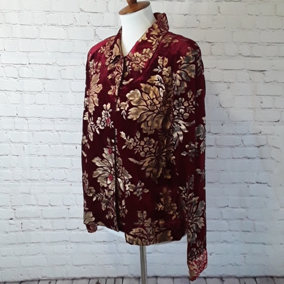 erin london | Jackets & Coats | Vintage Flocked Crushed Gold Red Velvet ...